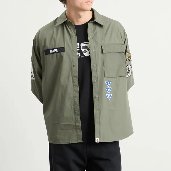 A BATHING APE Logo Military Shirt