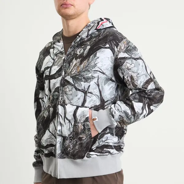 A BATHING APE Tree Edge Camo Shark Full Zip Hoodie - White