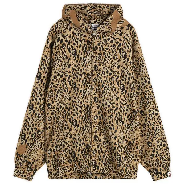 A BATHING APE Wild Leopard Print Shark Zip Hoodie - Beige