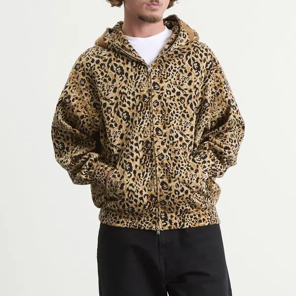 A BATHING APE Wild Leopard Print Shark Zip Hoodie