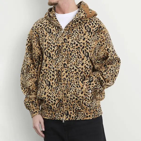 A BATHING APE Wild Leopard Print Shark Zip Hoodie