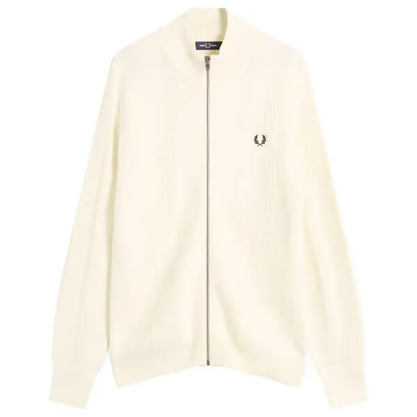 Fred Perry Textured Zip Through Cardigan - Ecru
