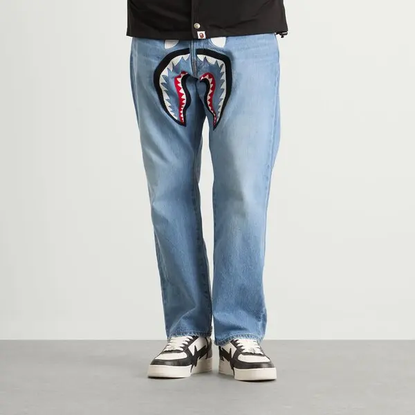 A BATHING APE Shark Embroidered Loose Fit 13oz Jeans - Indigo