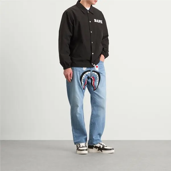 A BATHING APE Shark Embroidered Loose Fit 13oz Jeans - Indigo