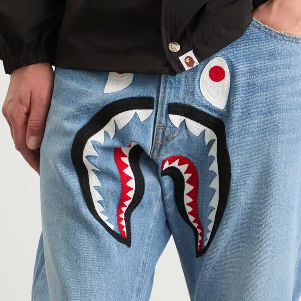 A BATHING APE Shark Embroidered Loose Fit 13oz Jeans - Indigo