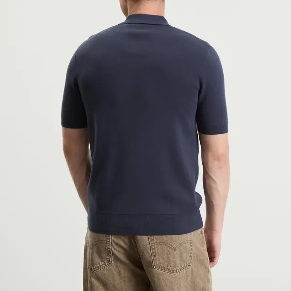Fred Perry Textured Stripe Knitted Zip Polo Shirt - Dark Airforce