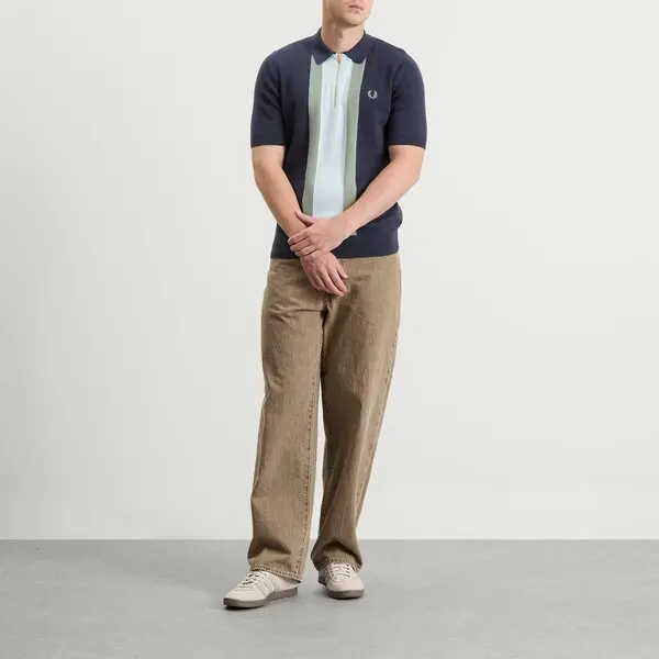 Fred Perry Textured Stripe Knitted Zip Polo Shirt - Dark Airforce