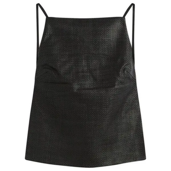 ST. AGNI Woven Leather Square Neck Top - Black