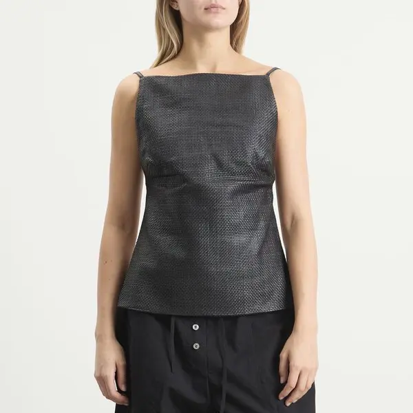 ST. AGNI Woven Leather Square Neck Top