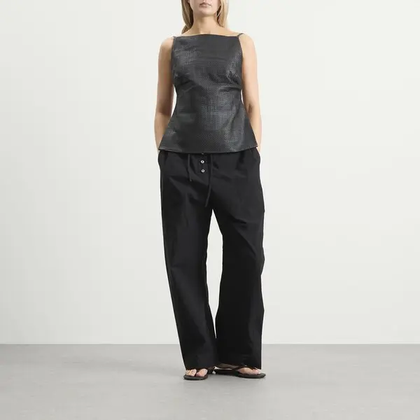 ST. AGNI Woven Leather Square Neck Top