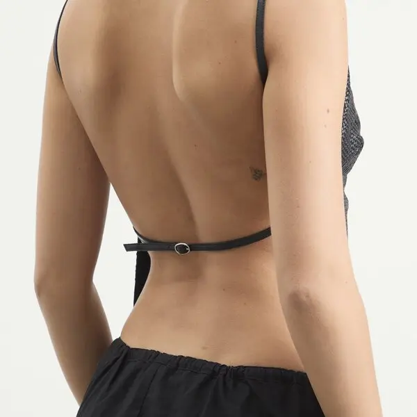 ST. AGNI Woven Leather Square Neck Top
