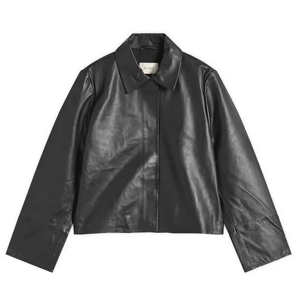 ST. AGNI Leather Minimal Jacket - Black