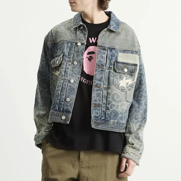 A BATHING APE Cloud Camo Upcycled Denim Trucker Jacket