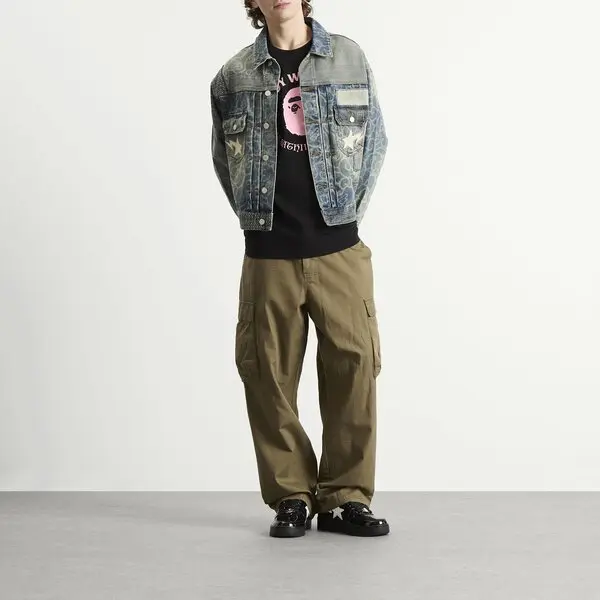 A BATHING APE Cloud Camo Upcycled Denim Trucker Jacket