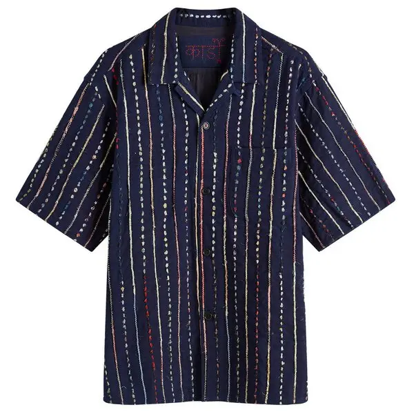 KARDO Ronen Embroidered Stripe Vacation Shirt - Blue