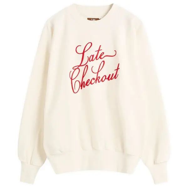 LATE CHECKOUT Script Crewneck Sweatshirt - White/red