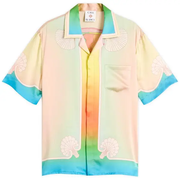 Casablanca Cuban Collar Short Sleeve Patterned Silk Shirt - Green