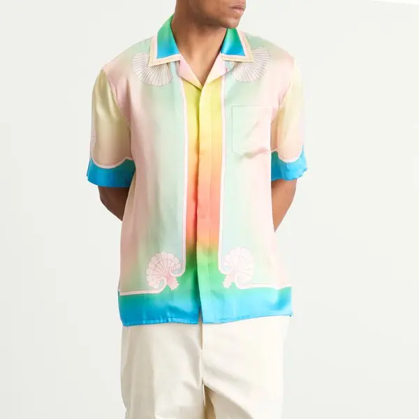 Casablanca Cuban Collar Short Sleeve Patterned Silk Shirt