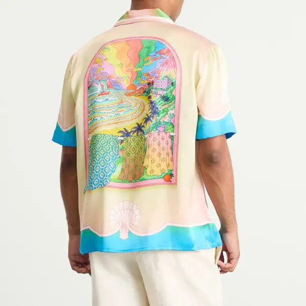 Casablanca Cuban Collar Short Sleeve Patterned Silk Shirt