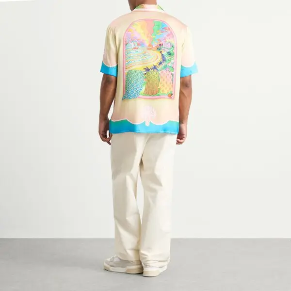 Casablanca Cuban Collar Short Sleeve Patterned Silk Shirt