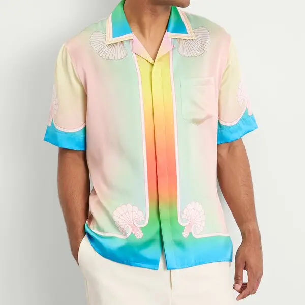 Casablanca Cuban Collar Short Sleeve Patterned Silk Shirt