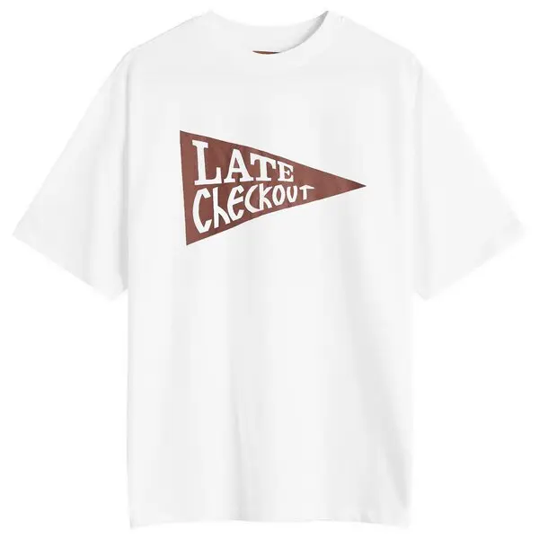 LATE CHECKOUT Burgundy Flag Tee - White