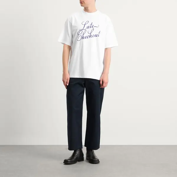 LATE CHECKOUT Blue Script Tee