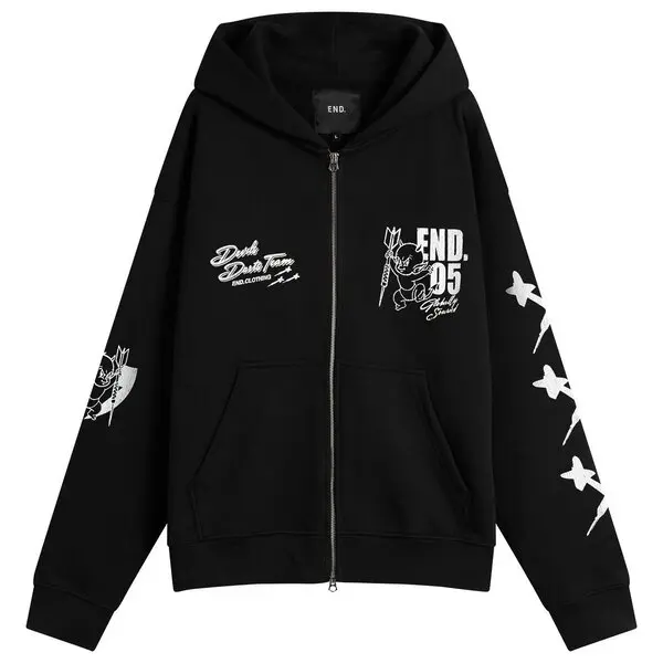 END. Devils Darts Team Zip-hoodie - Washed Black