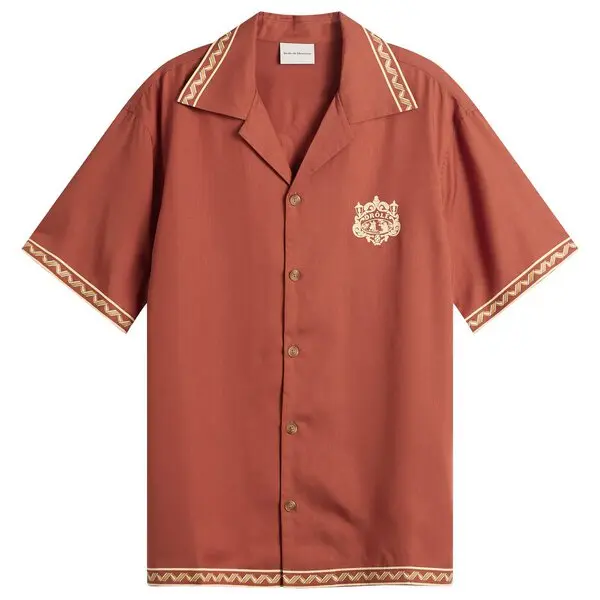 Drole De Monsieur Embroidered Bowling Shirt - Brick