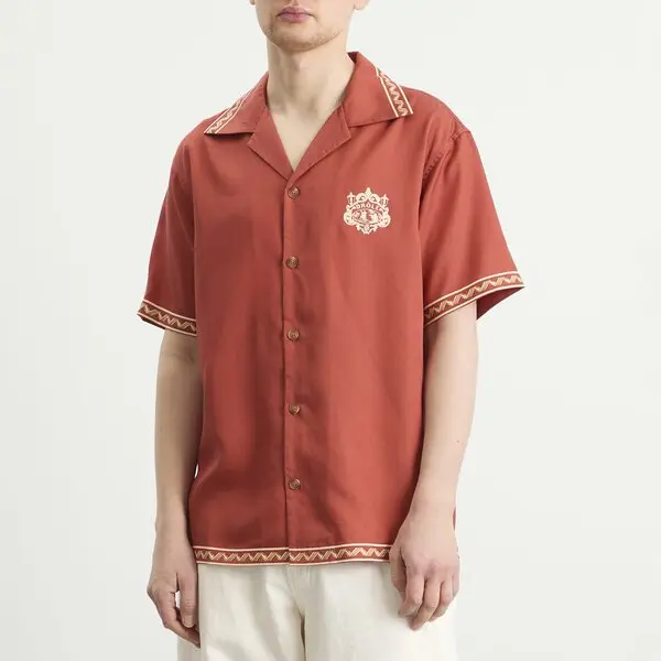 Drole De Monsieur Embroidered Bowling Shirt - Brick