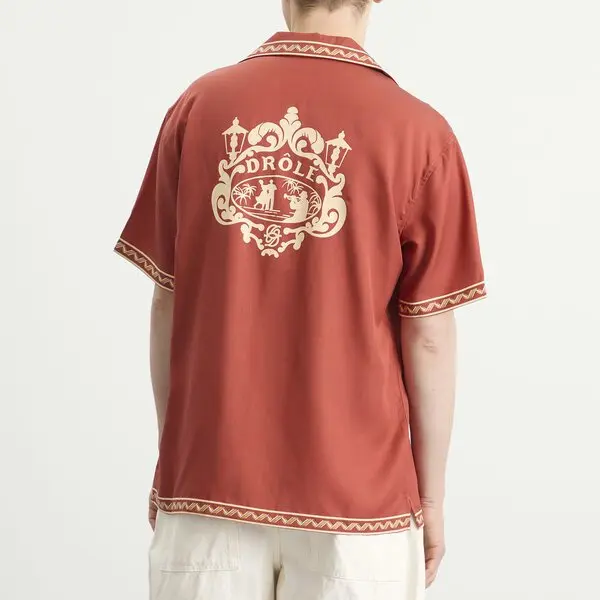 Drole De Monsieur Embroidered Bowling Shirt - Brick