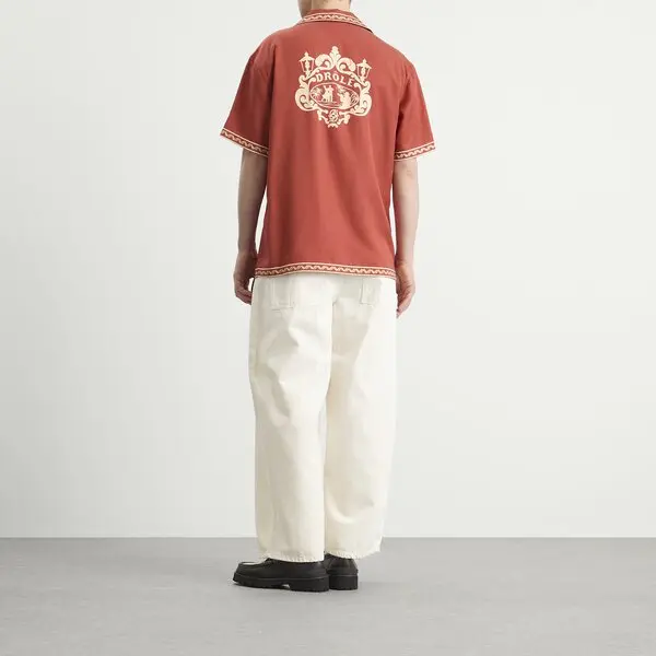 Drole De Monsieur Embroidered Bowling Shirt - Brick