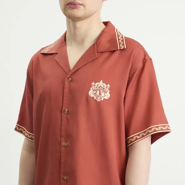 Drole De Monsieur Embroidered Bowling Shirt - Brick