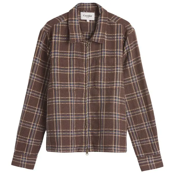 CORRIDOR Venice Plaid Zip Shirt - Brown