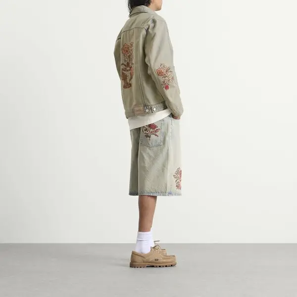 Drole De Monsieur Embroidered Flowers Patch Denim Jacket