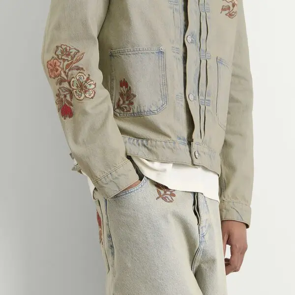 Drole De Monsieur Embroidered Flowers Patch Denim Jacket