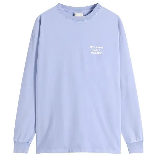 Drole De Monsieur Washed Long Sleeve Slogan T-shirt - Blue