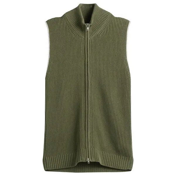 MAISON MARGIELA Knitted Ribbed Zip Vest - Kaki