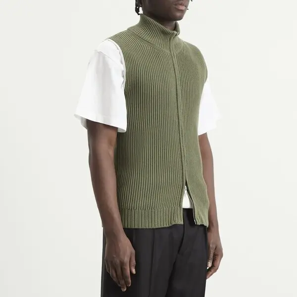 MAISON MARGIELA Knitted Ribbed Zip Vest - Kaki