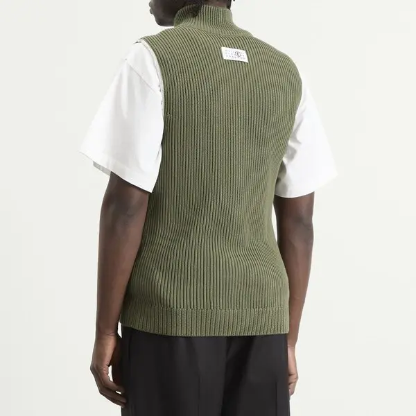 MAISON MARGIELA Knitted Ribbed Zip Vest - Kaki