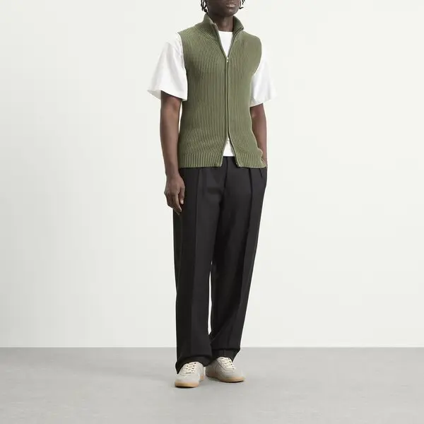 MAISON MARGIELA Knitted Ribbed Zip Vest - Kaki
