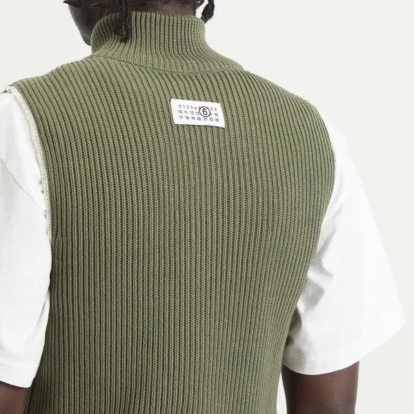 MAISON MARGIELA Knitted Ribbed Zip Vest - Kaki
