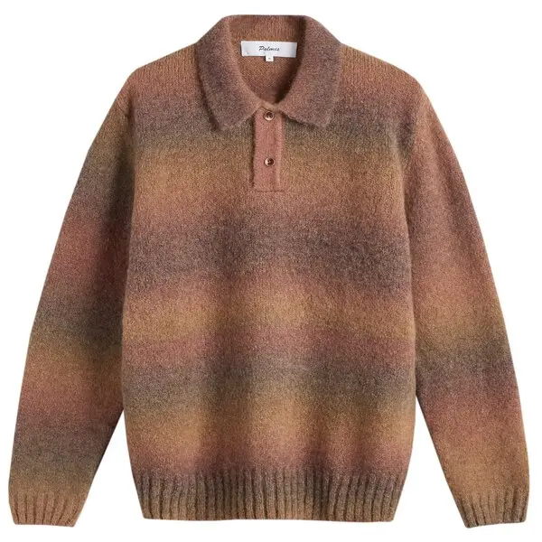 PALMES Alpaca Long Sleeve Knit Polo - Brown
