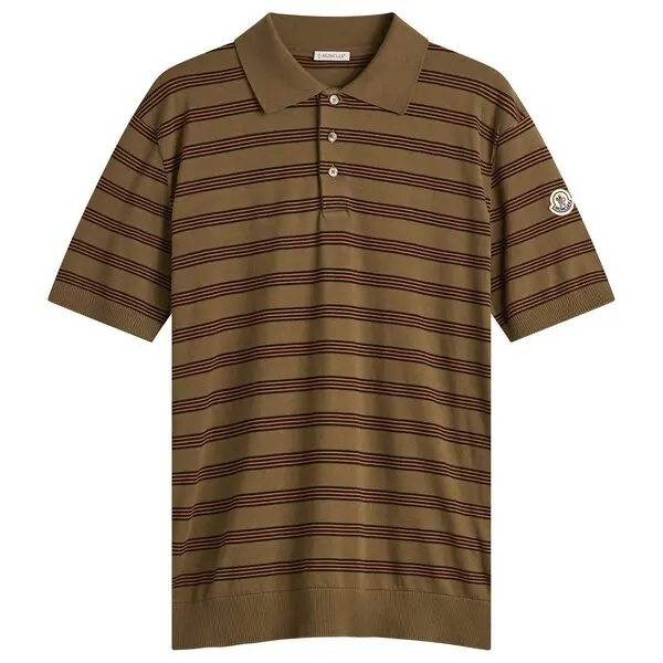 Moncler Stripe Short Sleeve Knitted Polo - Brown