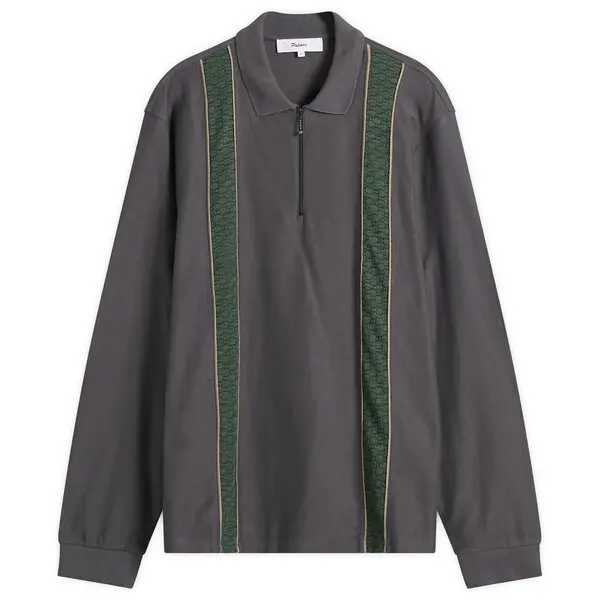 PALMES Lace Long Sleeve Zip Polo - Charcoal