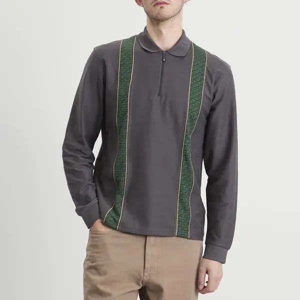 PALMES Lace Long Sleeve Zip Polo - Charcoal