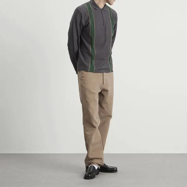 PALMES Lace Long Sleeve Zip Polo - Charcoal