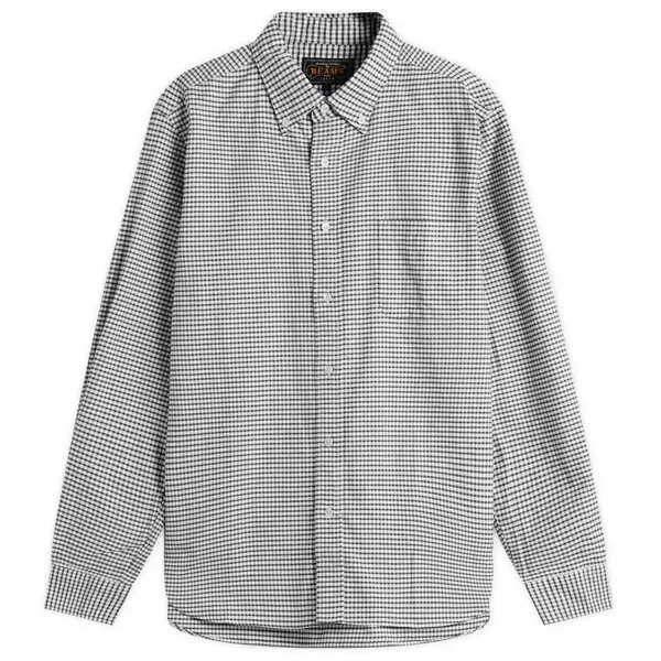 BEAMS Button Down Gingham Oxford Shirt - Black