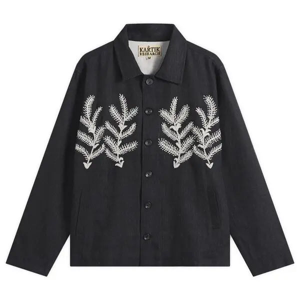 KARTIK RESEARCH Block Print Boxy Jacket - Charcoal/ecru