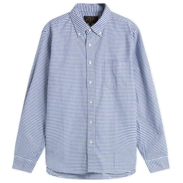 BEAMS Button Down Gingham Oxford Shirt - Blue